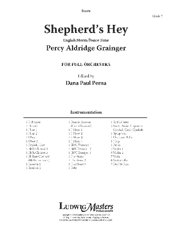 Shepherd's Hey for Orchestra: Conductor Score: Percy Aldridge Grainger ...