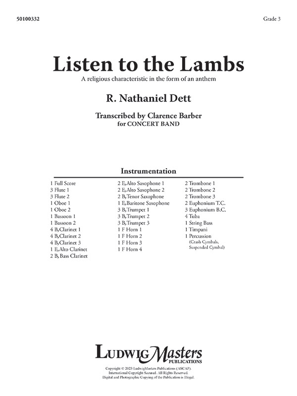 Listen to the Lambs: Concert Band Score: Robert Nathaniel Dett | Sheet ...