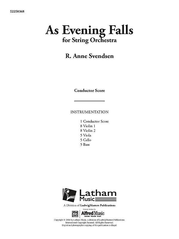 As Evening Falls: String Orchestra Conductor Score: R. Anne Svendsen ...