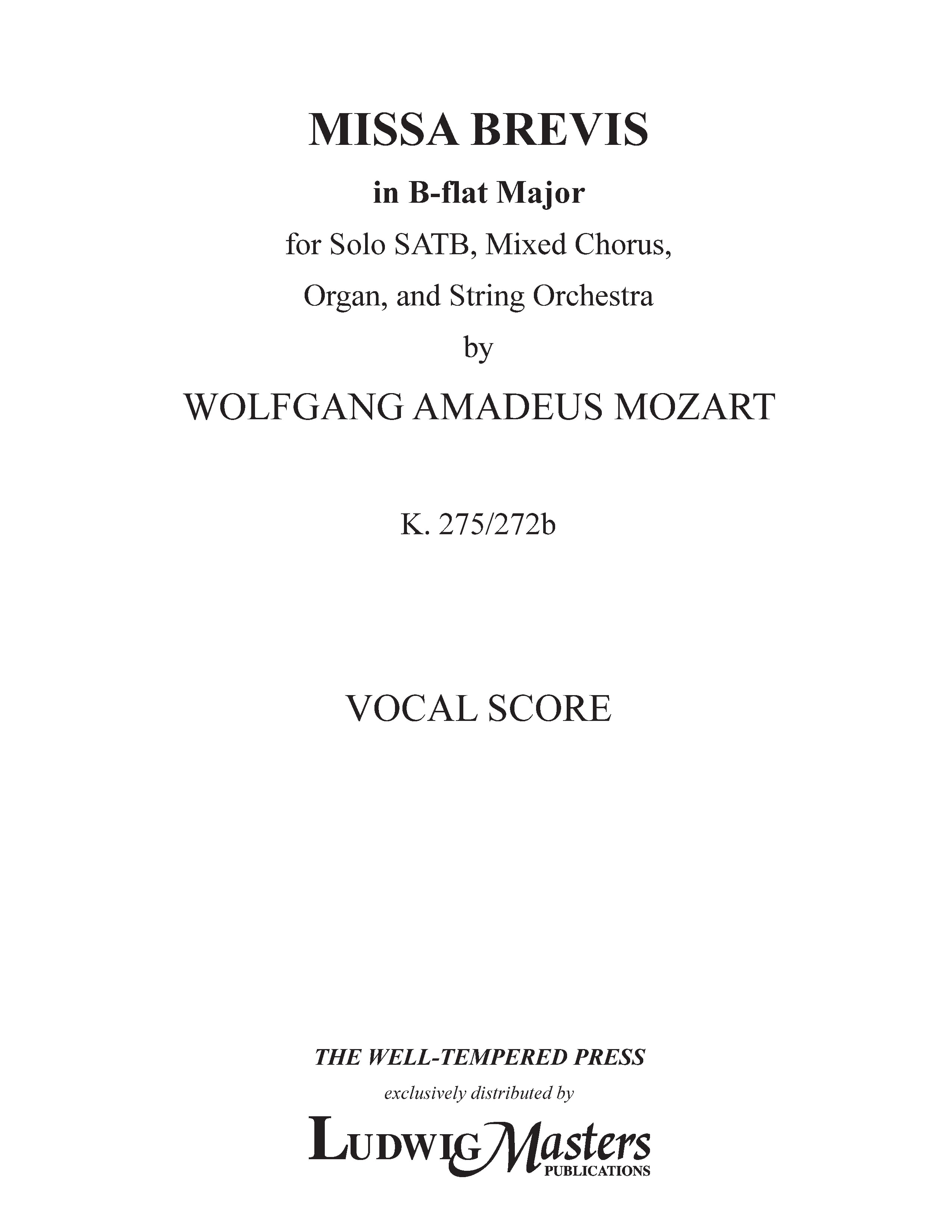 Missa Brevis in B-flat, K. 275/272b: Mass, Keyboard Accompaniment, VS ...