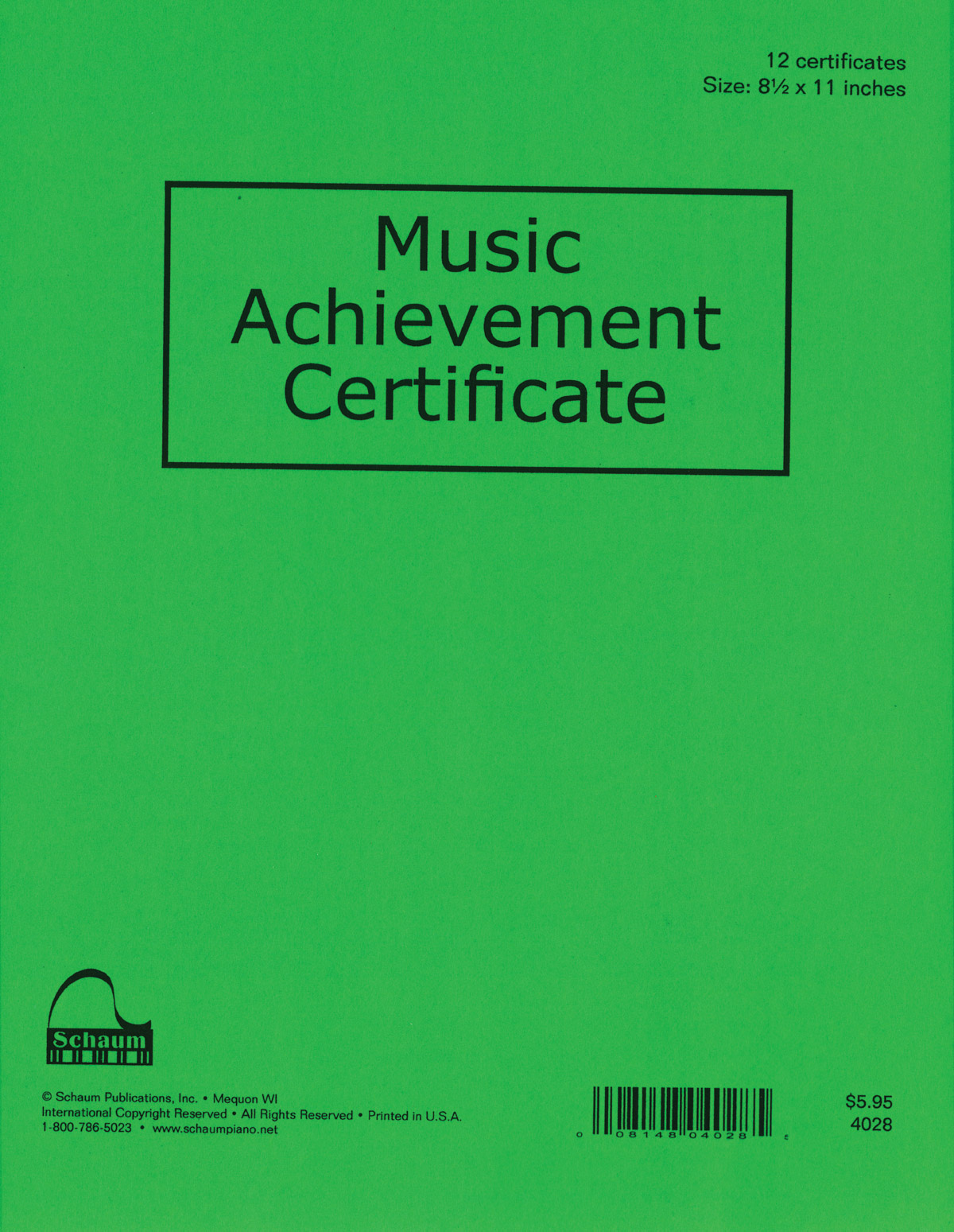 Music Achievement Certificate (Pack of 12): Piano 12 Certificates ...