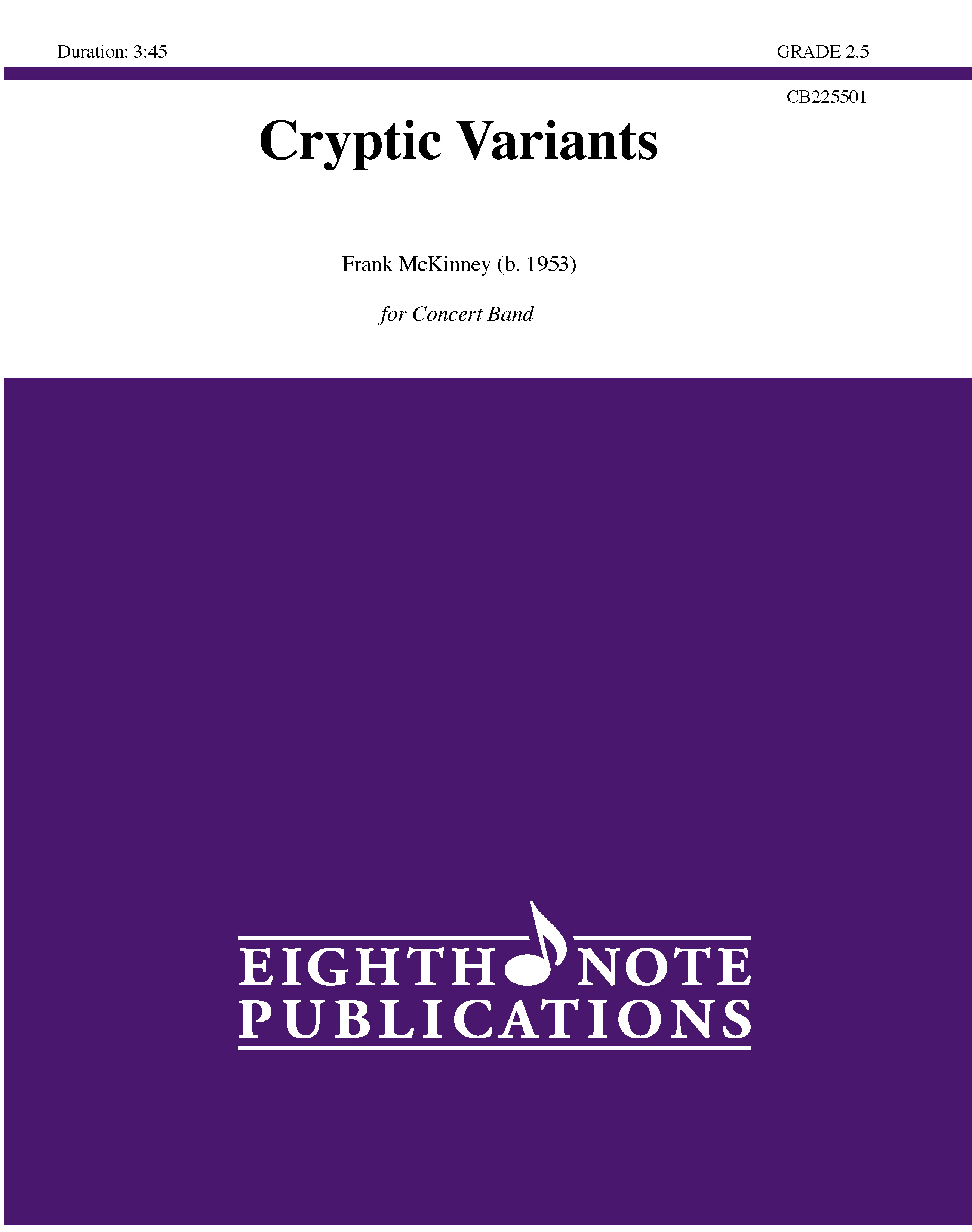 Cryptic Variants: Concert Band Conductor Score & Parts: Frank McKinney ...
