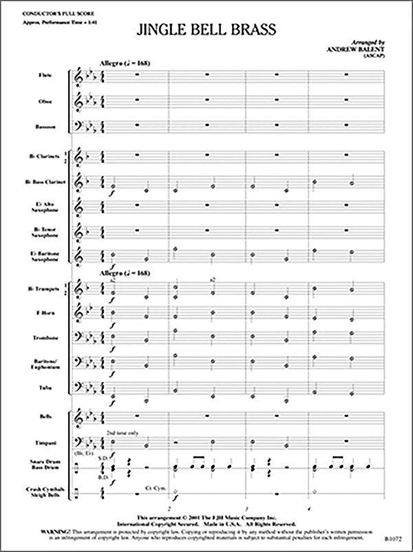 Jingle Bell Brass: Concert Band Conductor Score: Andrew Balent | Sheet ...