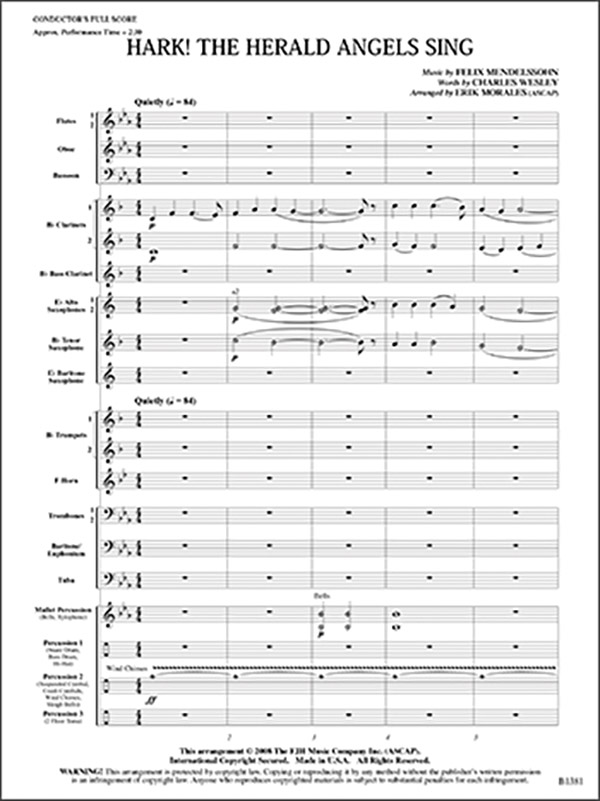 Hark! The Herald Angels Sing: Concert Band Conductor Score & Parts ...