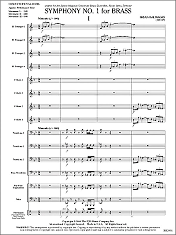 Symphony No. 1 for Brass: Brass Ensemble Conductor Score: Brian ...